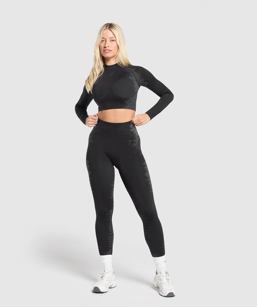 Gymshark Caged Seamless Long Sleeve Crop Top - Black/Graphite Grey ...